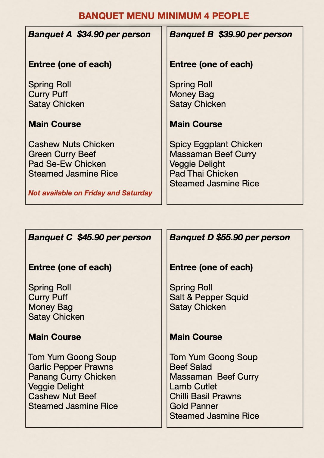 Eat-in Menu - The Terrace Thai